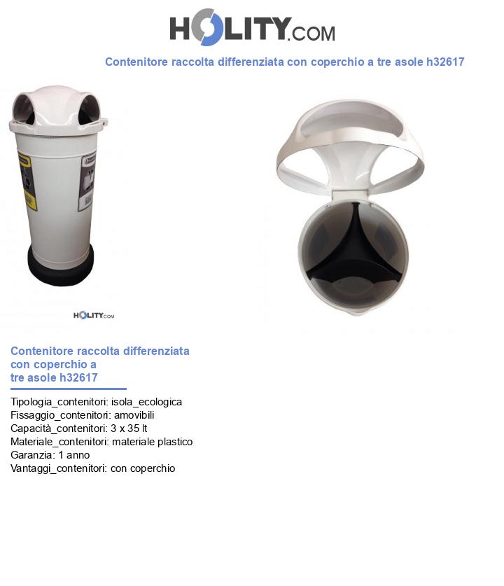 Contenitore raccolta differenziata con coperchio a tre asole h32617
