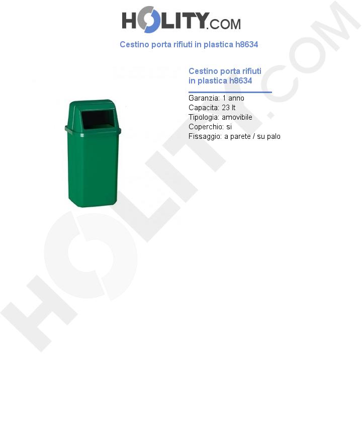 Cestino porta rifiuti in plastica h8634